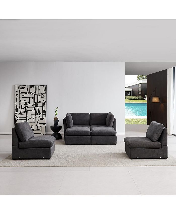 Simplie Fun Modular Sofa With Ottoman, Filled With Down, Soft Linen ...