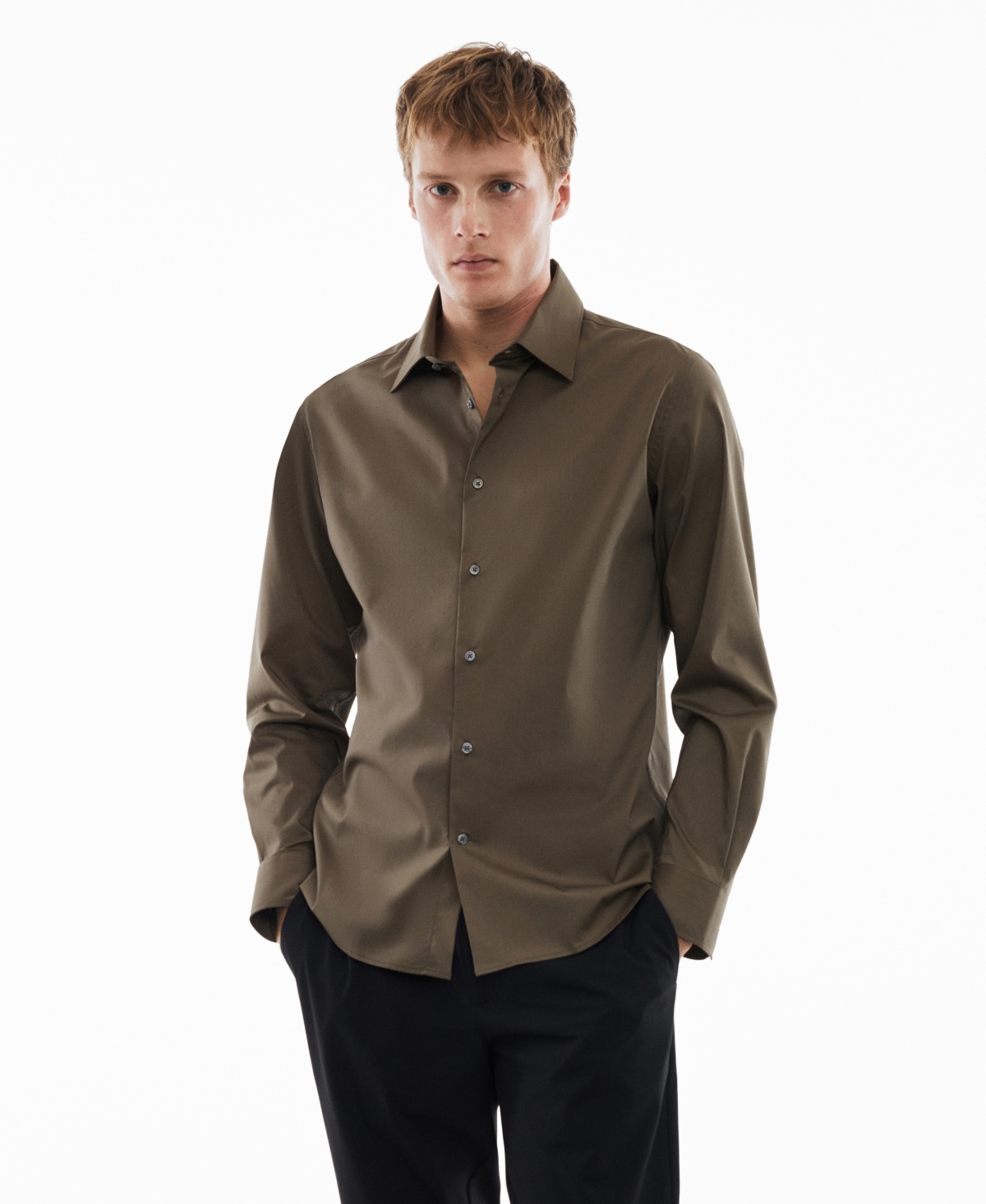 Click here for Mango Mens Slim Fit Stretch Cotton Shirt - Khaki prices