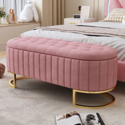 Simplie Fun Pink Velvet Storage Ottoman with Button Tufted Design - Macy's