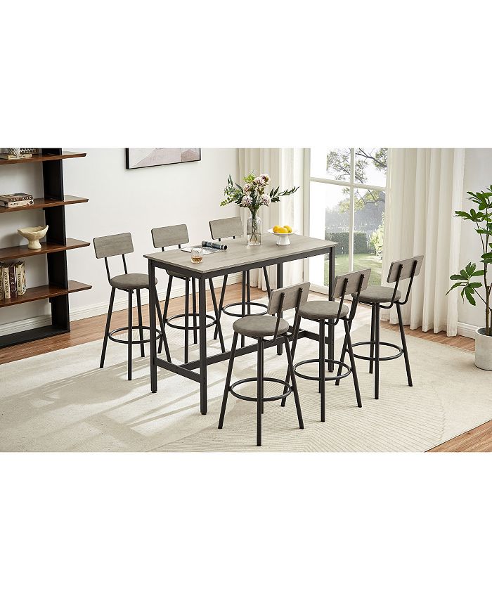Simplie Fun Industrial Style Pub Dining Table Set with 6 Bar Chairs ...