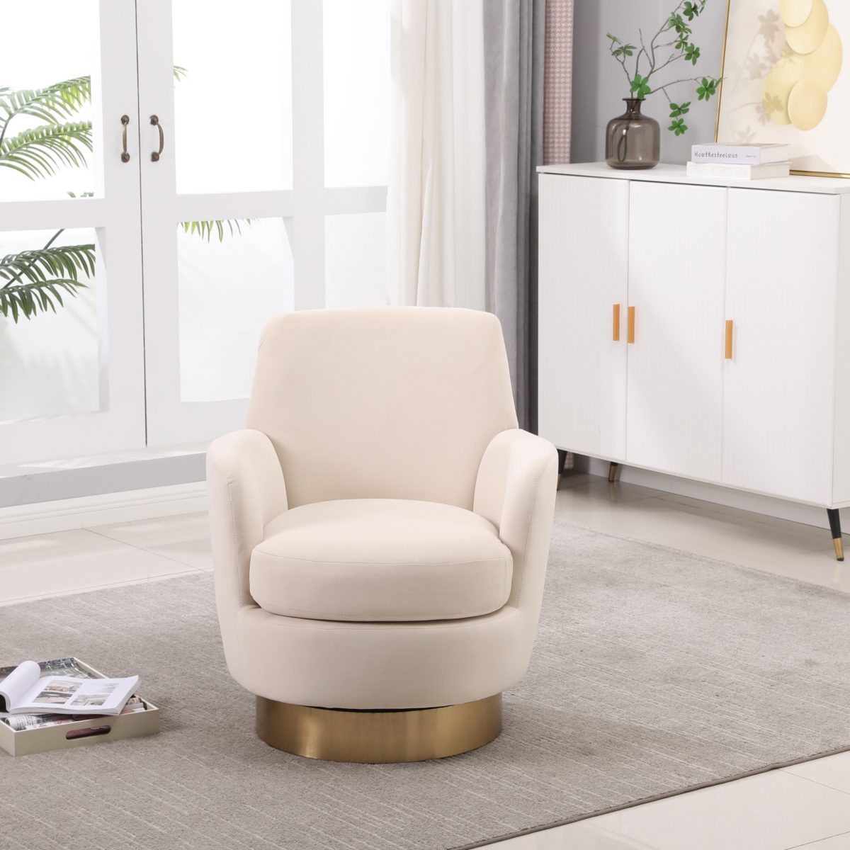 Click here for Simplie Fun Beige Velvet Swivel Accent Chair with... prices