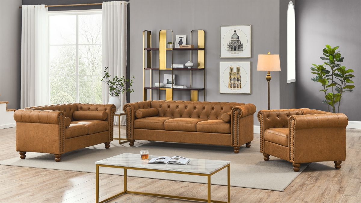Click here for Streamdale Chesterfield Fabric Sofa  Large-Brown -... prices