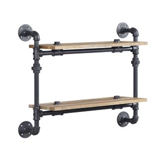 Simplie Fun Brantley Wall Rack w/2 Shelves in Oak & Sandy Black Finish ...