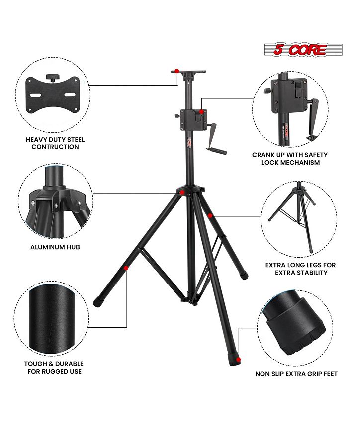 5 Core Speaker Stand Tripod Crank Up Height Adjustable Tall Heavy Duty ...