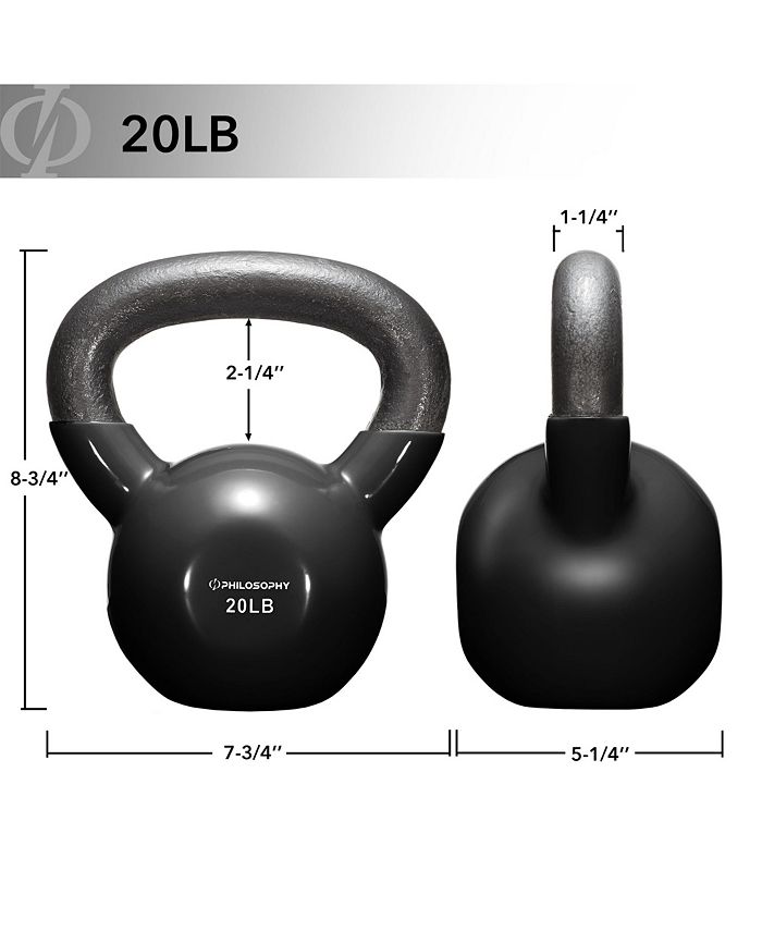 Philosophy Gym Vinyl Coated Cast Iron Kettlebell Weight 20 lbs - Black ...