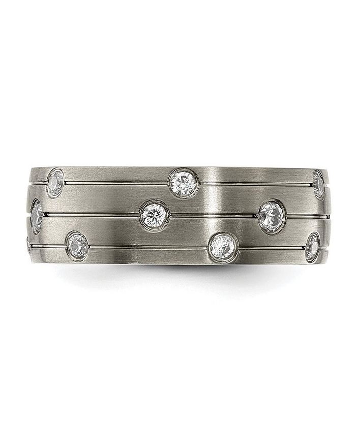 Chisel Titanium Brushed with CZ Wedding Band Ring - Macy's