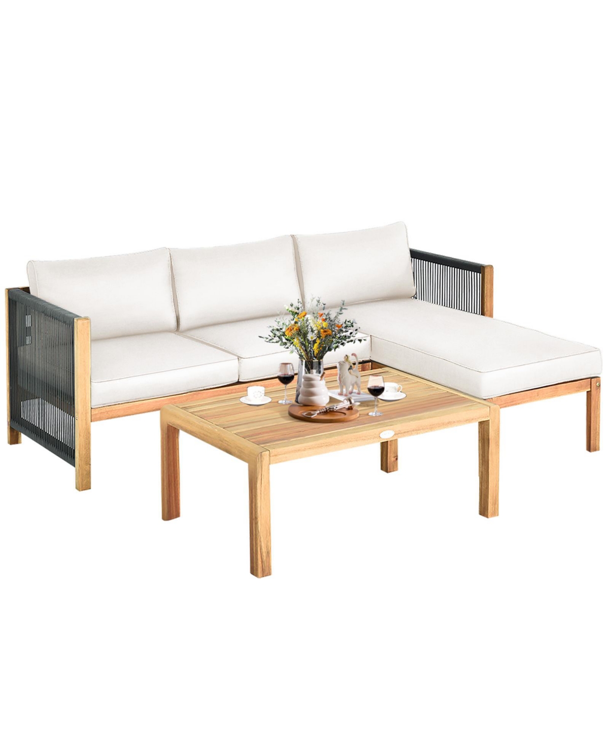 Click here for 3 Pieces Patio Acacia Wood Sofa Conversation Sets... prices