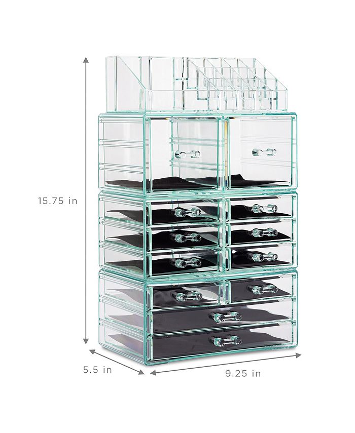 Sorbus X-Large Clear Black Makeup Organizer Case - 4 Piece Set (12 ...