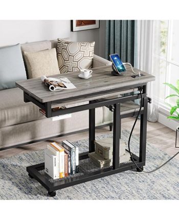 Tribesigns Small Portable Desk with Power Outlet, Height Adjustable ...