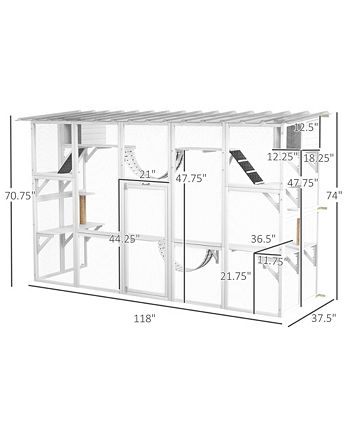 PawHut Catio Playground Cat Window Box Outside Enclosure, Wooden ...