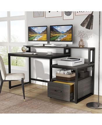 Tribesigns 60 inch Computer Desk with Storage Shelves and File Drawer ...