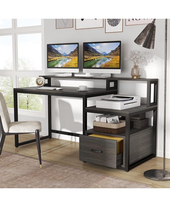 Tribesigns 60 inch Computer Desk with Storage Shelves and File Drawer ...