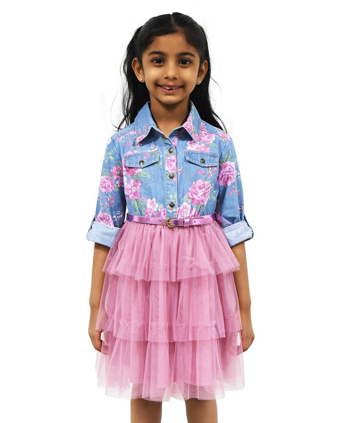 Pink & Violet Toddler & Little Girls Floral-Print Denim Tutu Dress - Macy's
