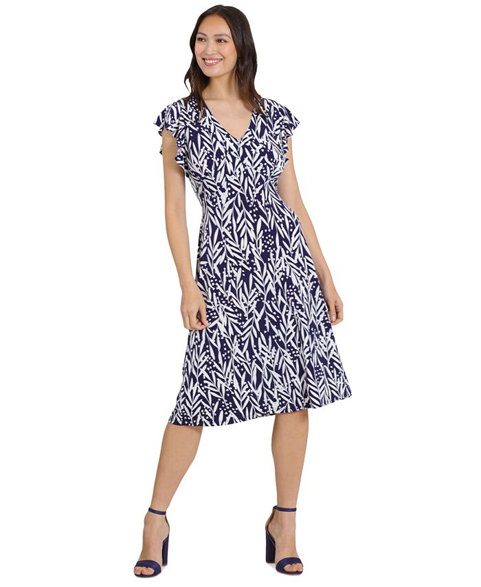 London Times Petite Printed Flutter-Sleeve Dress - Macy's