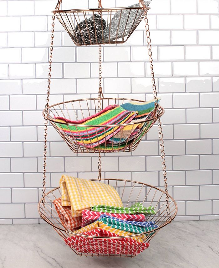 RSVP International Woven Wire 3 Tier Copper Hanging Basket - Macy's