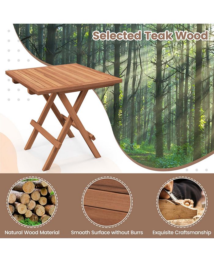 Gymax 2 Pieces Indonesia Teak Wood Folding End Table Square Side Table ...