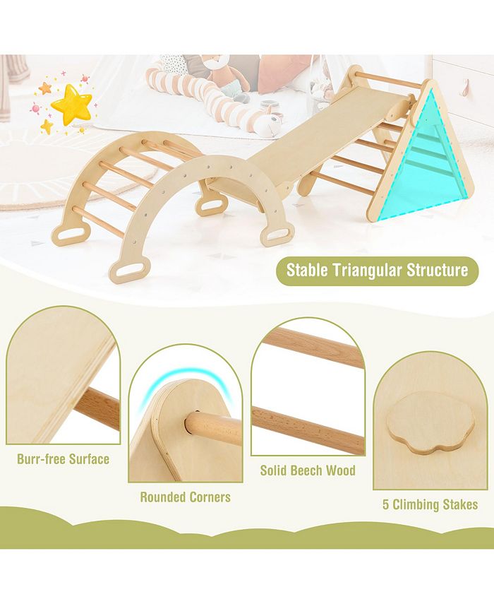 Costway 3-in-1 Kids Climber Set Toddler Wooden Play Arch with Sliding ...