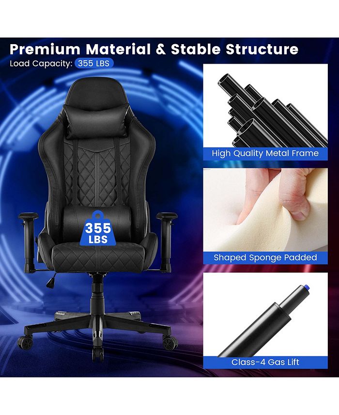 Costway Gaming Chair with RGB LED Lights Racing Game Chair with Meta ...