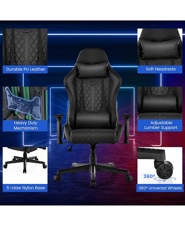 Costway Gaming Chair with RGB LED Lights Racing Game Chair with Meta ...
