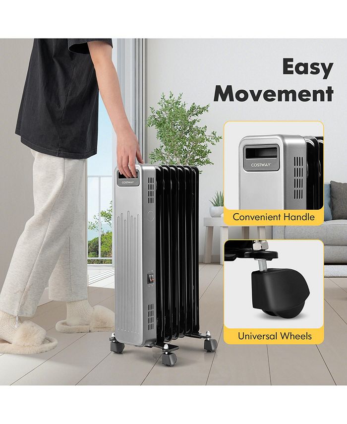 Costway 1500W Oil-Filled Radiator Heater Portable Electric Space Heater ...