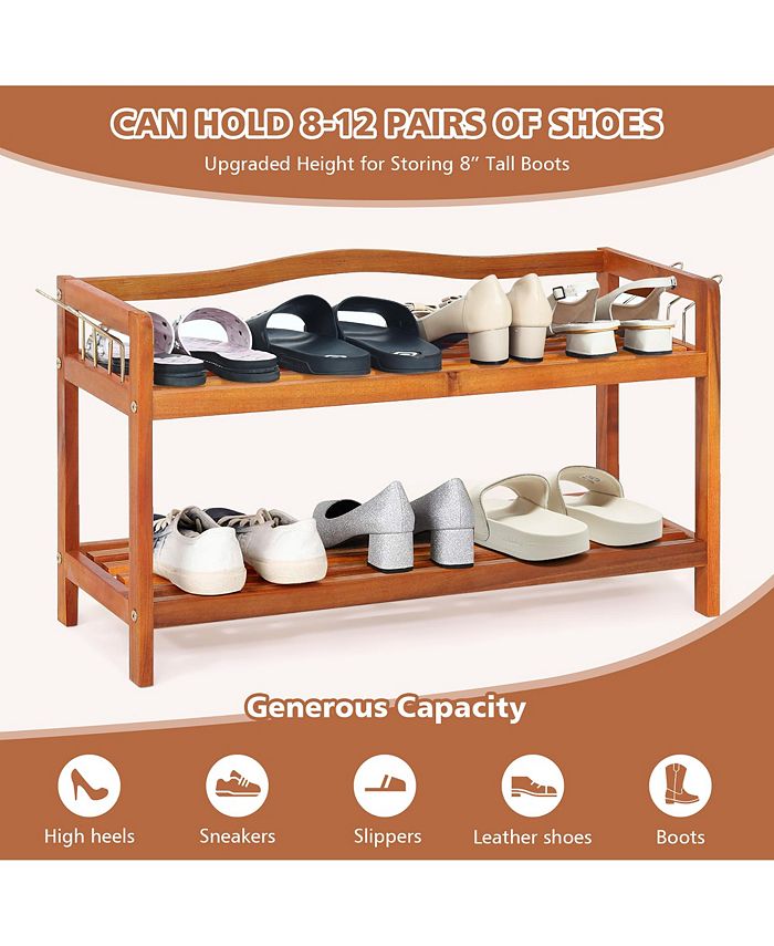 Costway 2-Tier Wood Shoe Rack Freestanding Shoe Storage Organizer Heavy ...