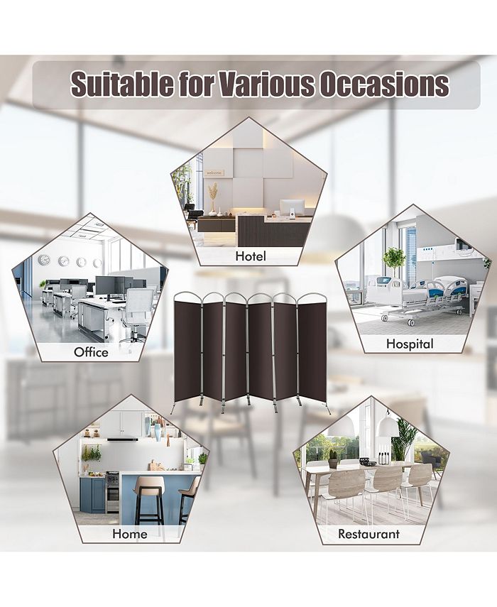 Costway 6 Panels Folding Privacy Screen 6 Ft Tall Fabric Privacy Screen ...