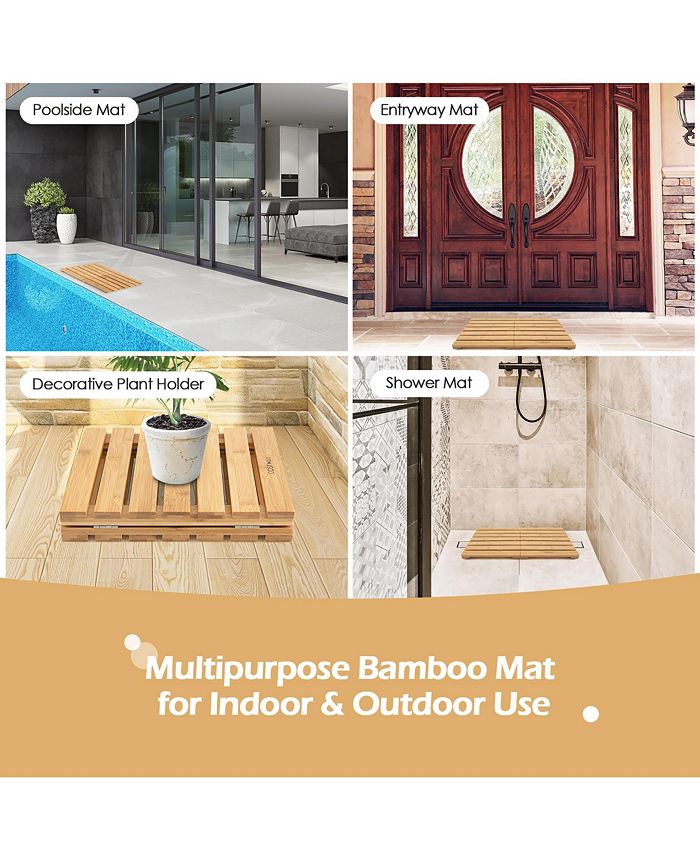 Costway Bamboo Bath Mat Foldable Shower Mat w/ Non-slip Pads & Slatted ...