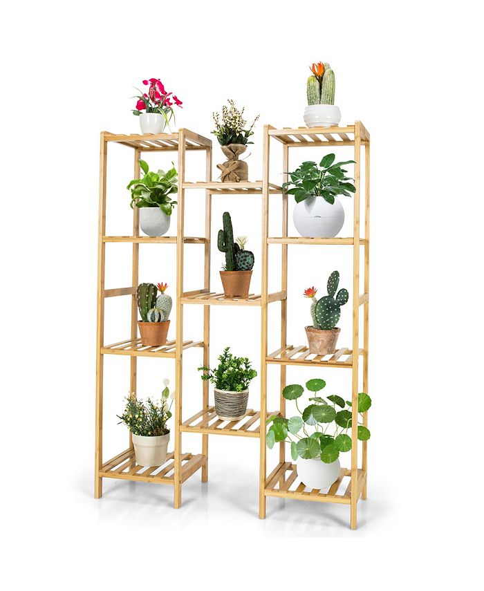 Costway Bamboo 11-Tier Plant Stand Utility Shelf Free Standing Storage ...