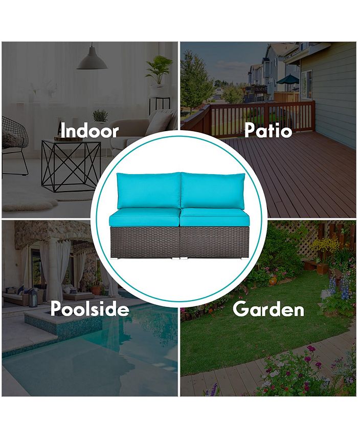 Costway 2PCS Patio Rattan Armless Sofa Sectional Conversation Furniture ...