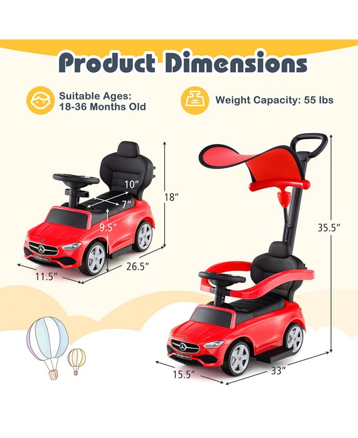Costway 3 in 1 Ride on Push Car Mercedes Benz Toddler Stroller Sliding ...