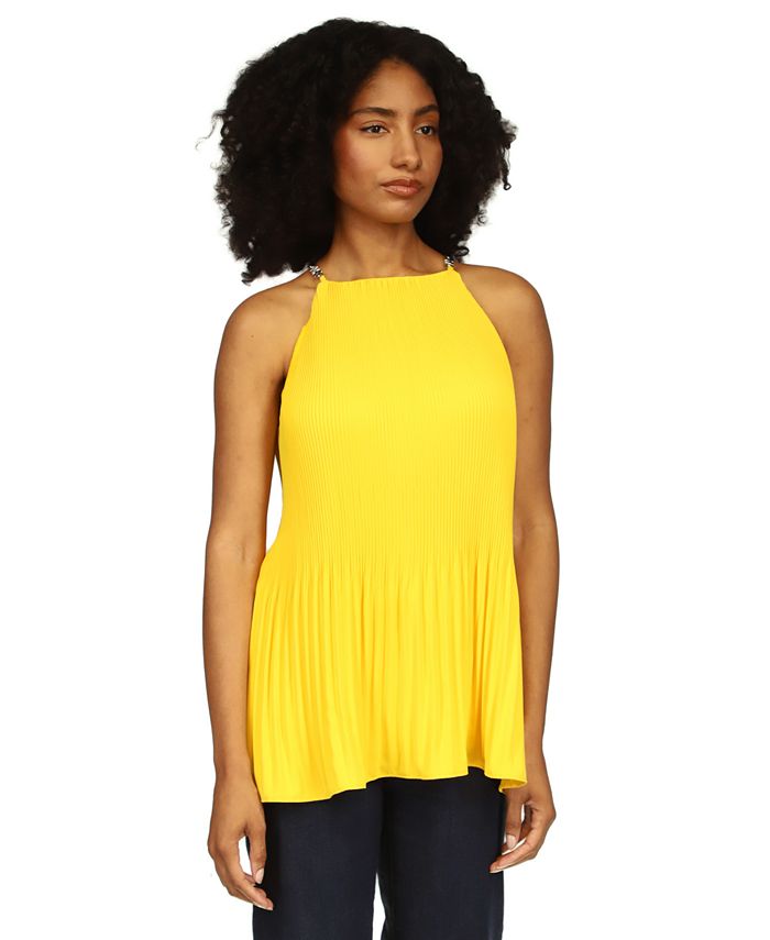 Michael Kors Women's Chain-Strap Halter-Neck Pleated Top - Macy's