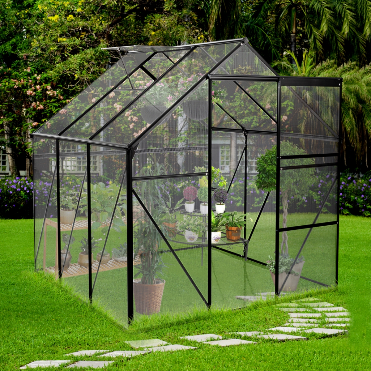 Click here for Streamdale 6x6FT Black Polycarbonate Greenhouse wi... prices
