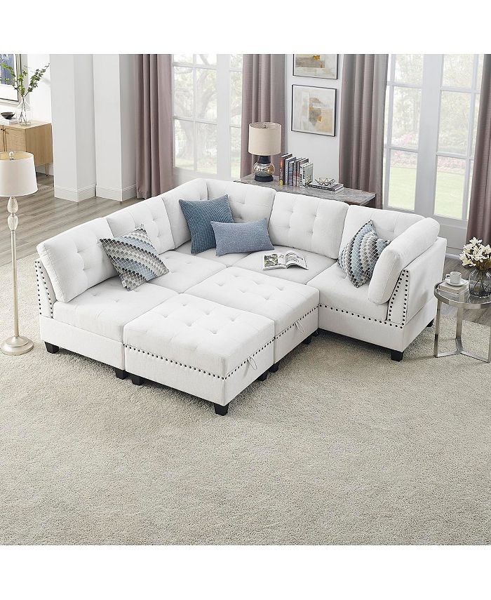 Simplie Fun L-shaped Modular Sofa Set: DIY Combination, Ivory Chenille ...