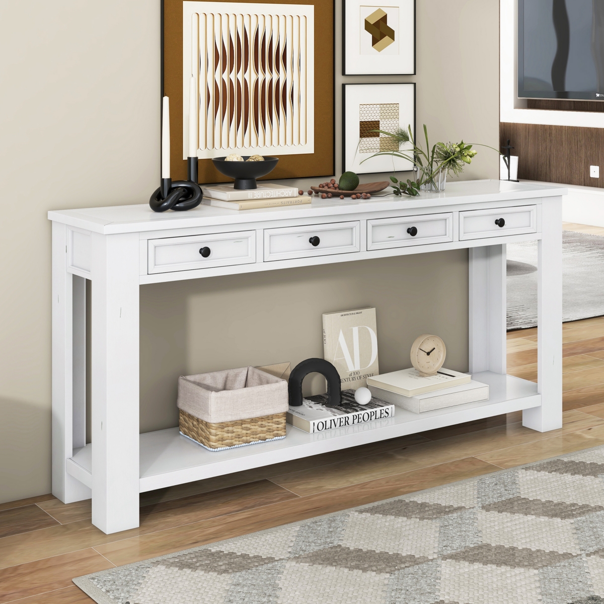 Click here for Streamdale Antique White Sofa Table with Drawers a... prices