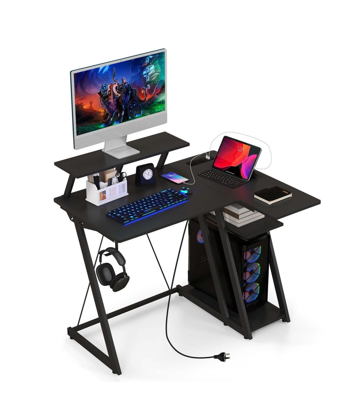 Click here for Costway L-Shaped Gaming Desk with Outlets & Usb Po... prices