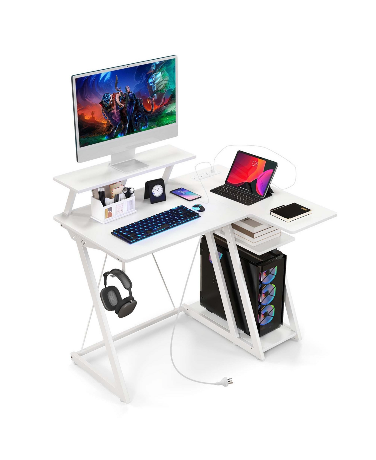 Click here for Costway L-Shaped Gaming Desk with Outlets & Usb Po... prices