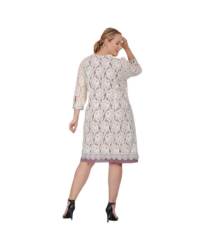 Standards & Practices Plus Size Elegant Floral Lace Boat Neck Midi ...