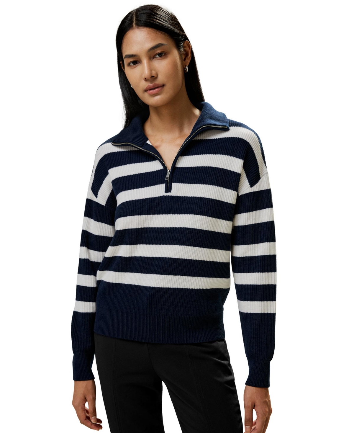 Lilysilk Collared Quarter-Zip Wool Sweater