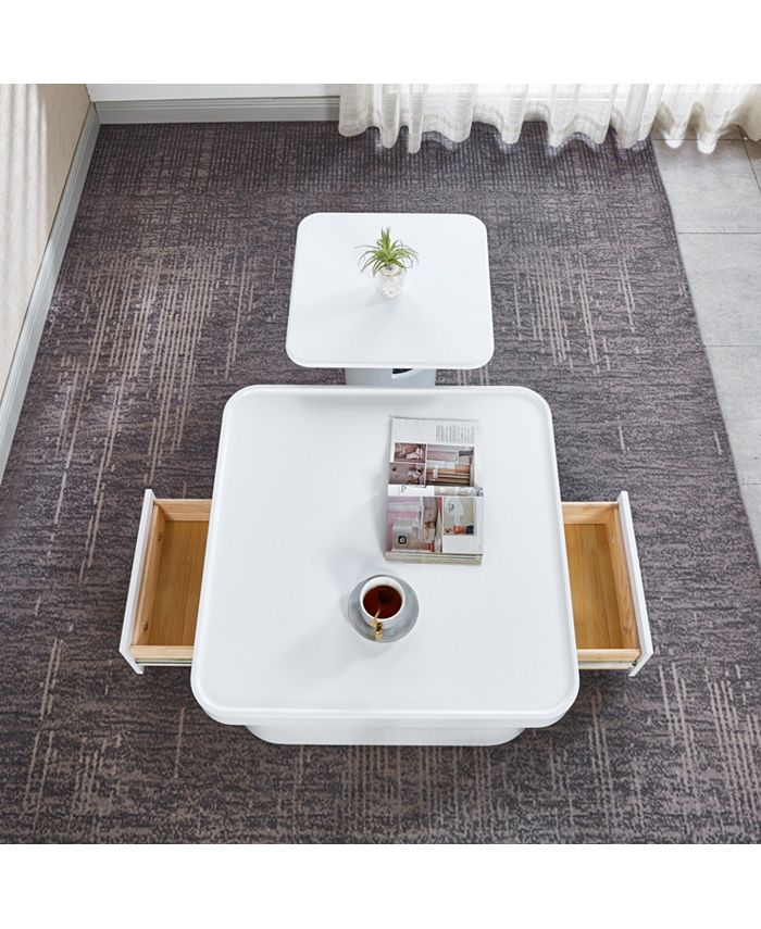 Simplie Fun 2 Pieces White MDF Square Coffee Table Set For Living Room ...