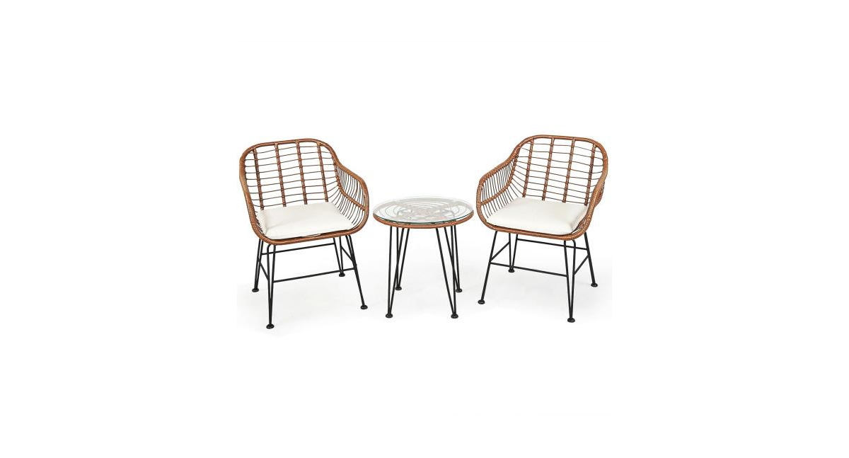 Click here for Slickblue 3 Pieces Patio Rattan Bistro Set with Cu... prices