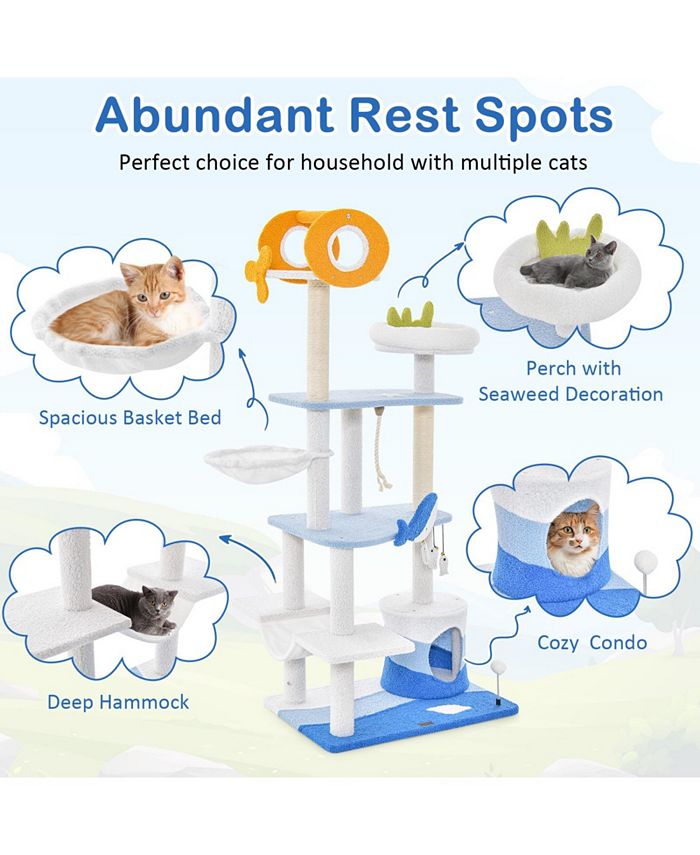 Slickblue Multi-level Ocean-themed Cat Tree Tower with Sisal Covered ...