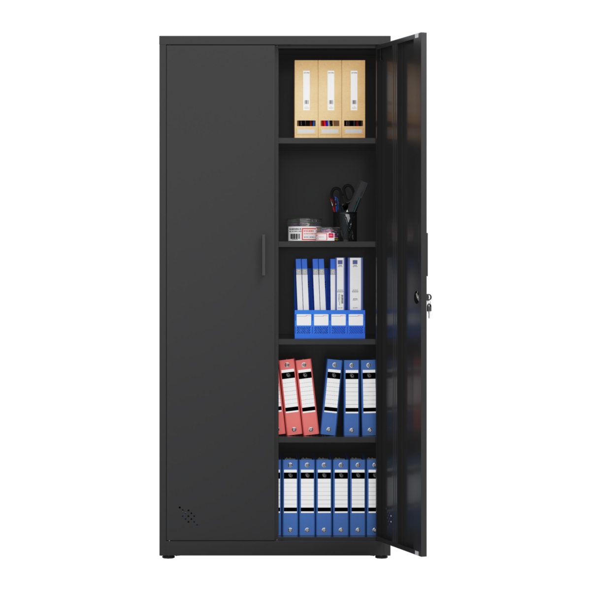 Click here for Tall Storage Cabinet - 2 Doors  4 Partitions - Bla... prices
