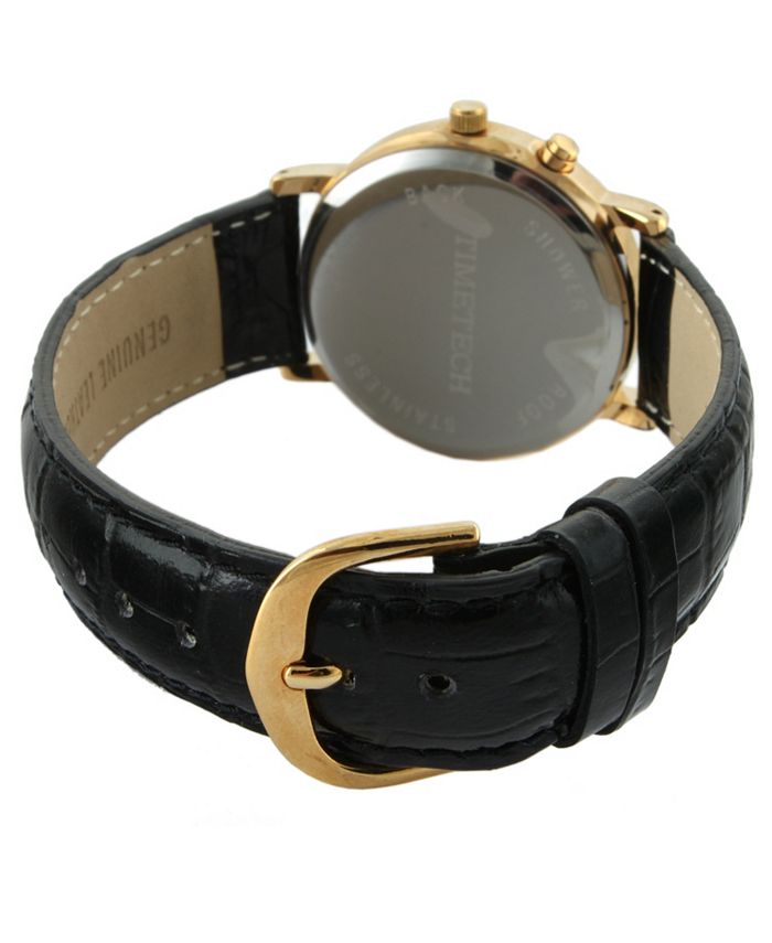TIMETECH Glow in The Dark Light Up Watch with Black Leather Strap - Macy's