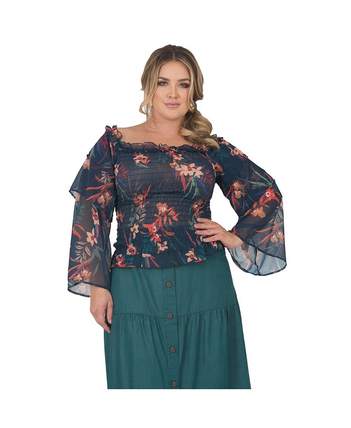 Standards & Practices Plus Size Tiered Sleeves Smocked Waist Blouse ...