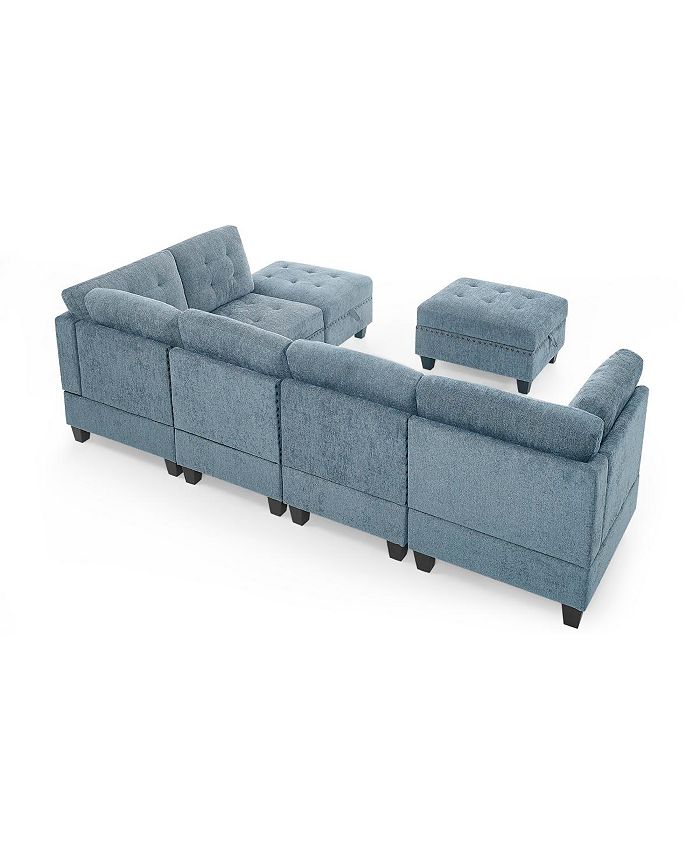 Simplie Fun Navy Blue Modular Sectional Sofa with Ottoman - Macy's