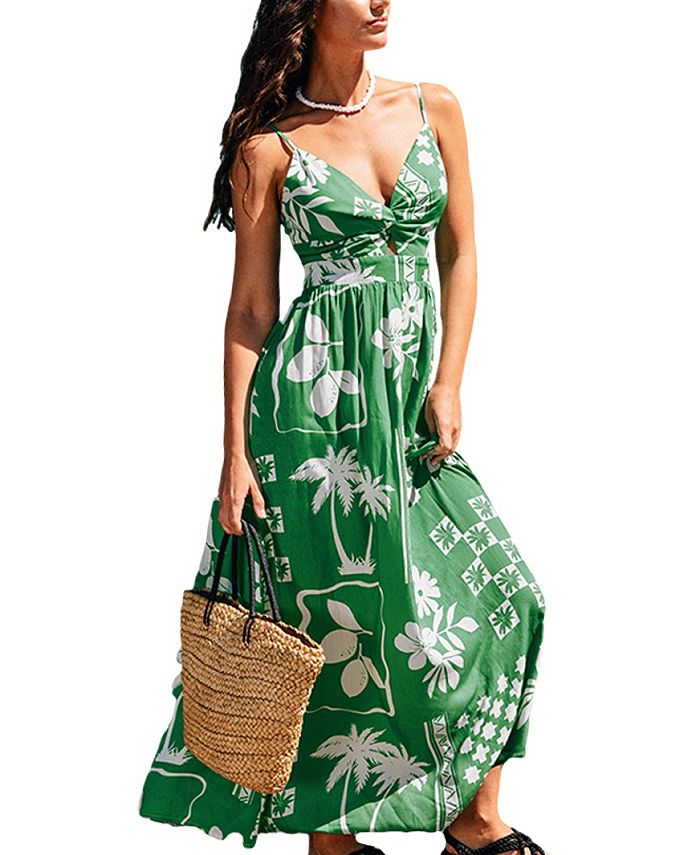 CUPSHE Women's Green Tropical Sweetheart Twist & Keyhole Maxi Beach ...