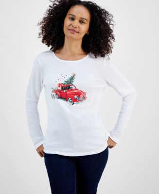 Holiday Lane Women's Joyful Car Long-Sleeve Top, Created for Macy's ...