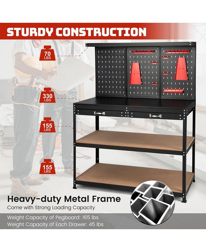 Slickblue 48 Inch Workbench with Pegboard and Drawers-Black - Macy's