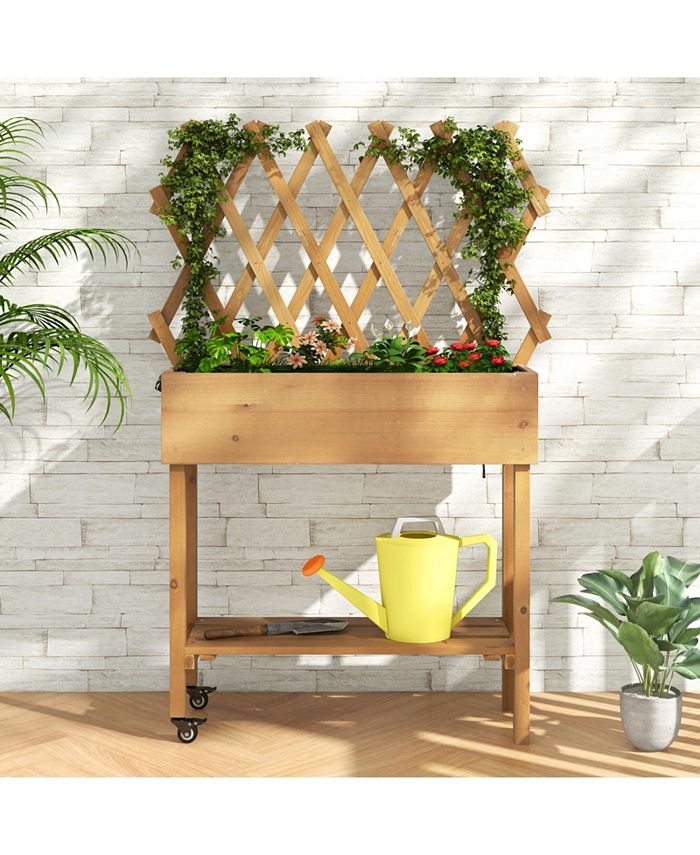 Slickblue Wooden Raised Garden Bed Mobile Elevated Planter Box With