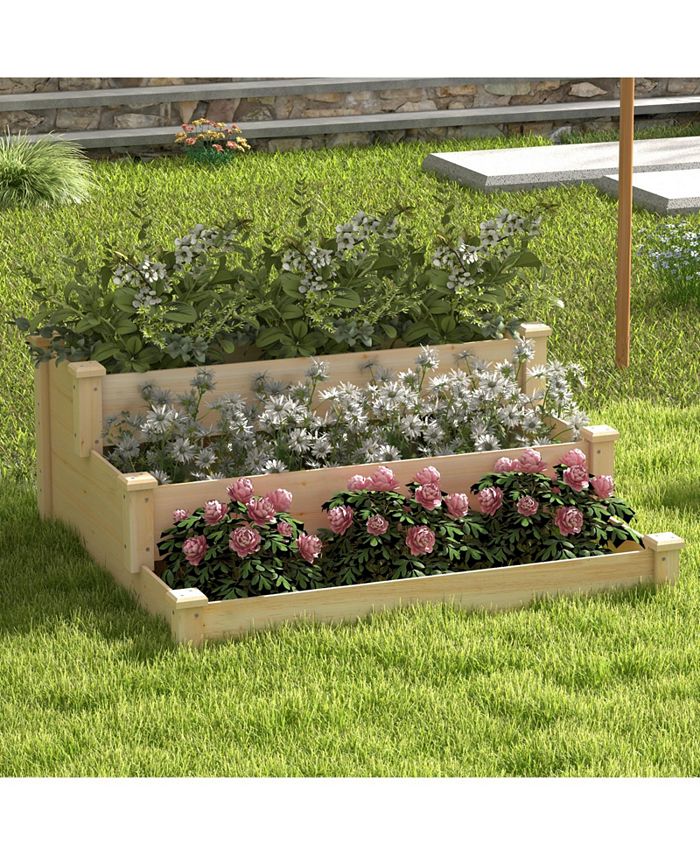 Slickblue 3 Tier Wooden Raised Garden Bed For Backyard Patio Gardening